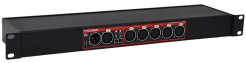 Swisson 3 & 5-Pin DMX Splitter, 1-in 5-out, Rack Mt